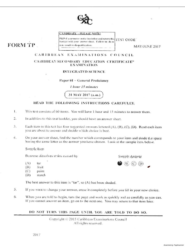 CSEC Inti Sci June 2017 P1 | PDF