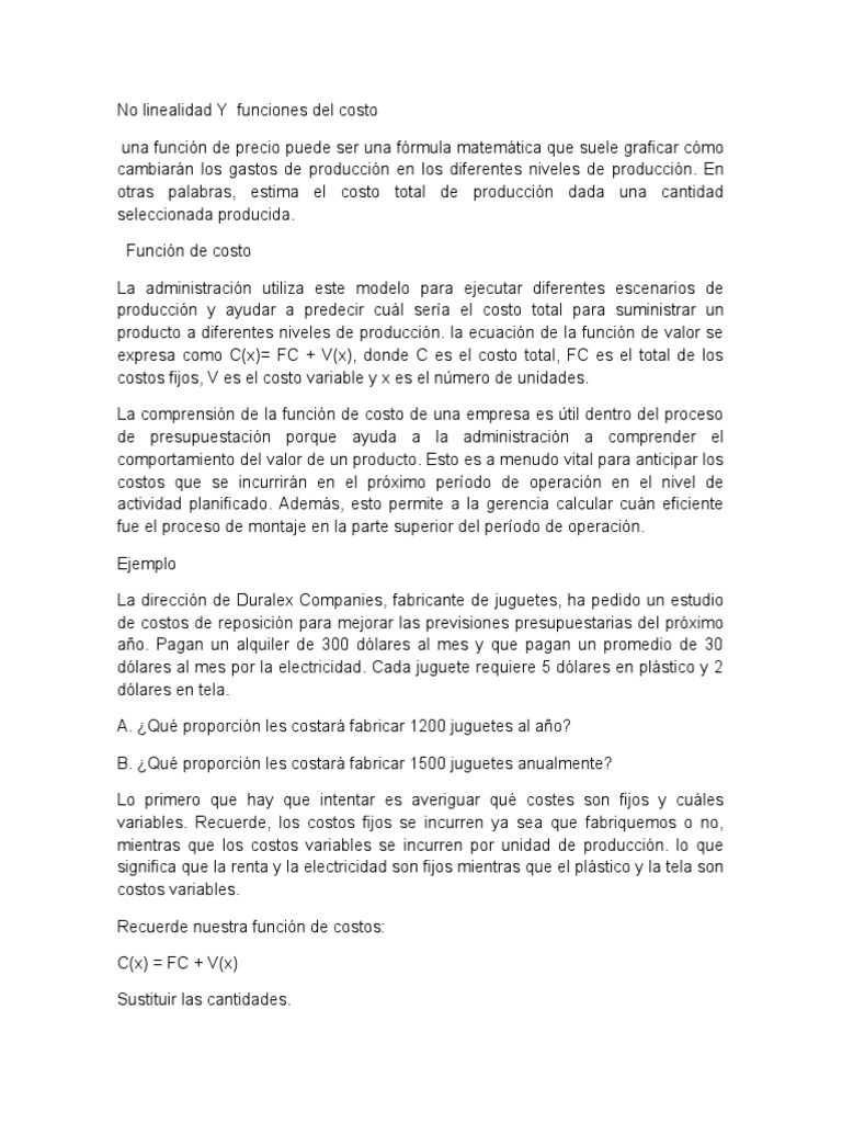 No Linealidad Y Funciones Del Costo | PDF | Función (Matemáticas)