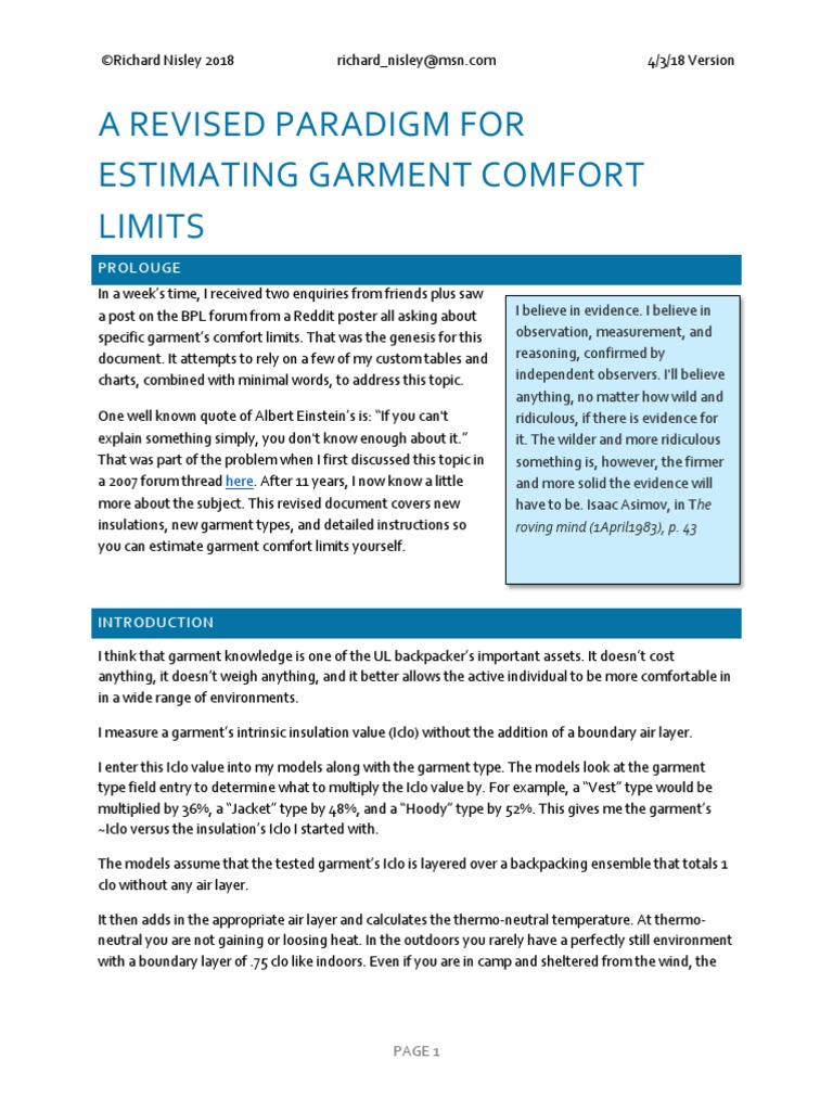 A Revised Paradigm For Understanding Garment Comfort Limits | PDF