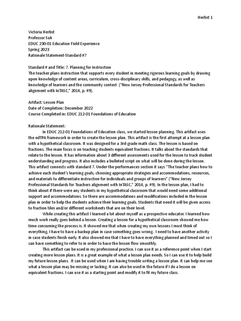Rationale Statement Lesson Plan 1 | PDF | Lesson Plan | Teachers Rationale Statement Lesson Plan 1 | PDF | Lesson Plan | Teachers