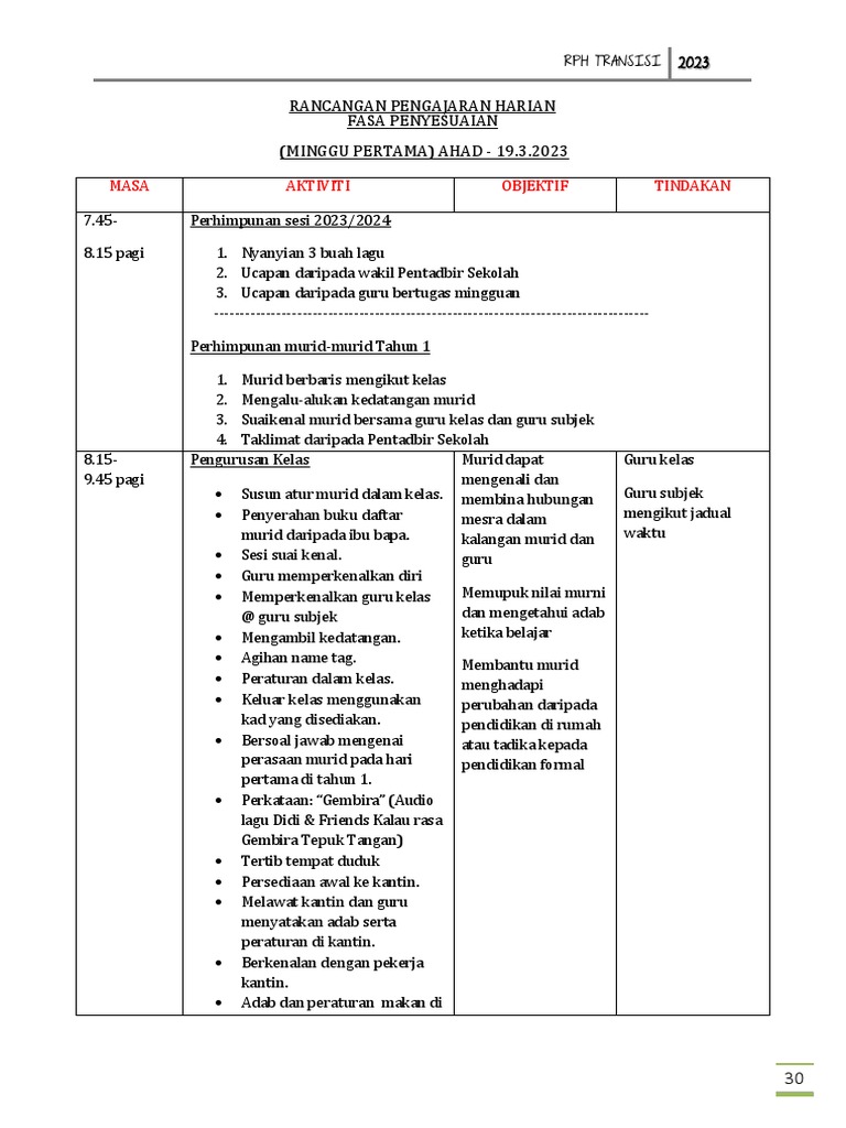 RPH Transisi 23 | PDF