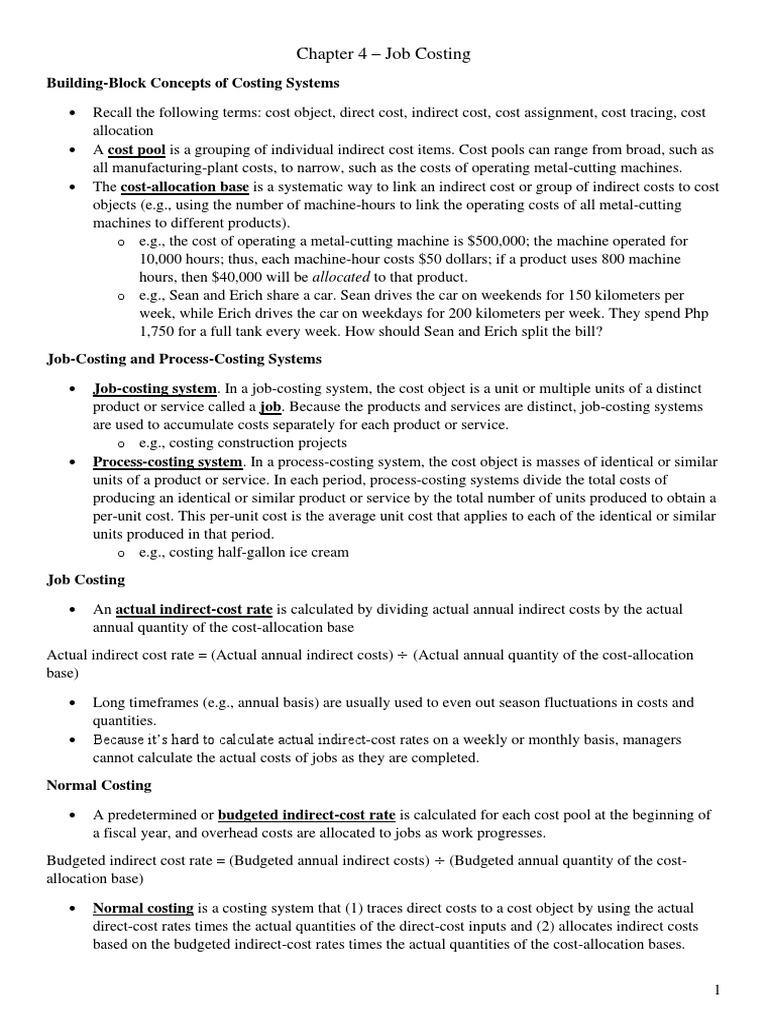 Chapter 4 - Job Costing: Building-Block Concepts of Costing Systems | PDF