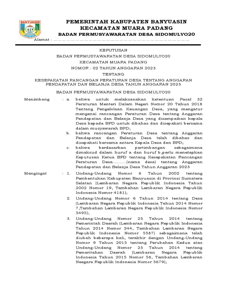 4. Keputusan BPD APB Desa 2023 | PDF