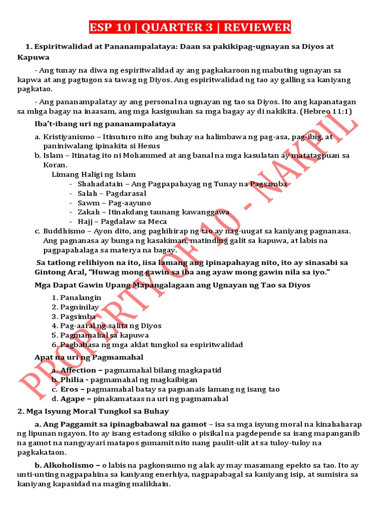 Esp 10 - Quarter 3 - Reviewer 1 | PDF