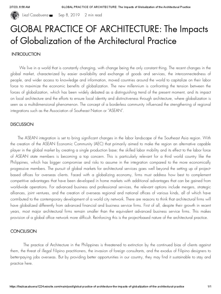 GLOBAL PRACTICE OF ARCHITECTURE The Impacts of Globalization of The ...
