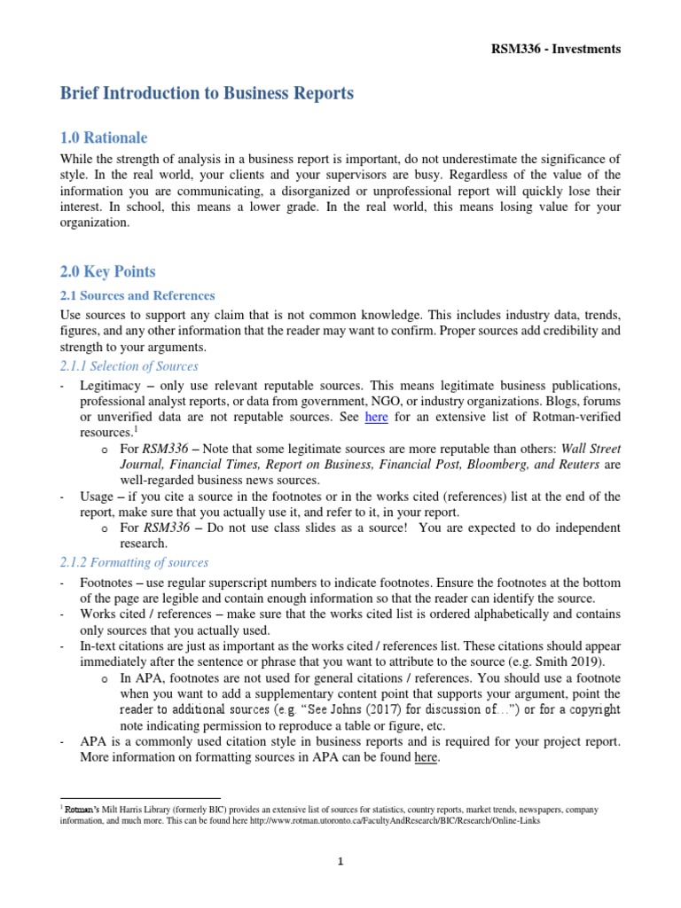 Brief Introduction To Business Reports - RSM336 | PDF