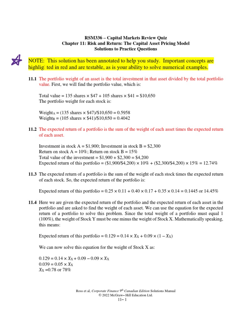 RSM336 Ross Ch11 Reviewq Solutions | PDF