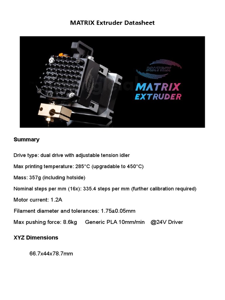 MATRIX Extruder Datasheet | PDF