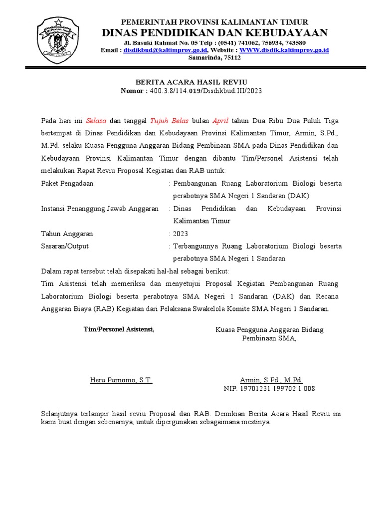 Berita Acara Hasil Reviu Proposal RAB | PDF | Sains & Matematika