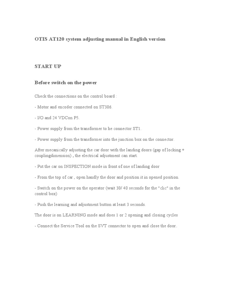 OTIS AT120 System Adjustment Manual | PDF | Finance & Money Management