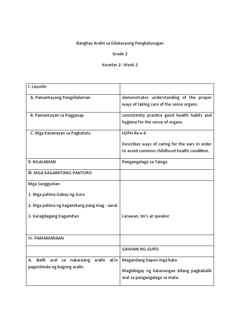 1DLP - Health Grade 2 | PDF
