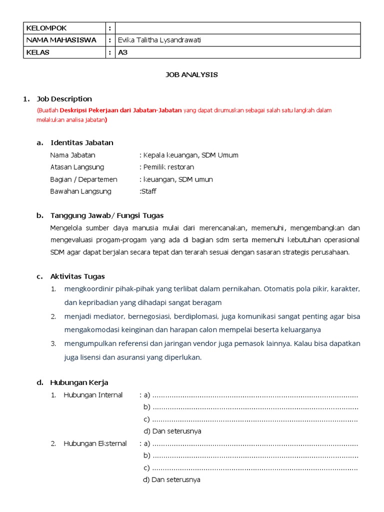 Lembar Kerja Progress Assignment Ketiga Penyusunan Deskripsi Pekerjaan | PDF