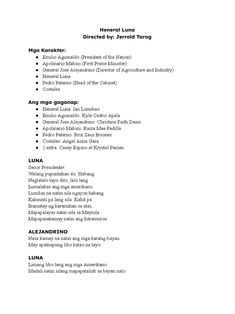 FIL Heneral Luna Script | PDF