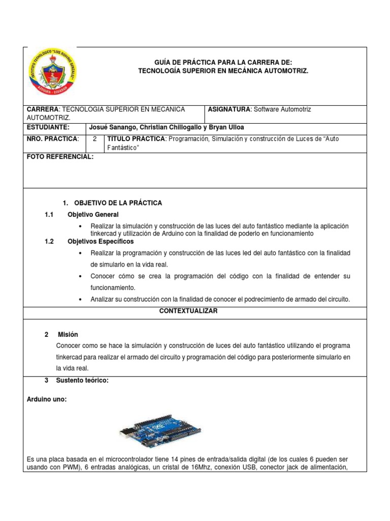 Informe Practica Programación, Simulación y Construcción de Luces de "Auto Fantástico" | PDF ...
