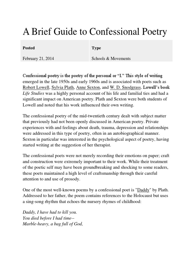 A Brief Guide To Confessional Poetry | PDF | Poetry