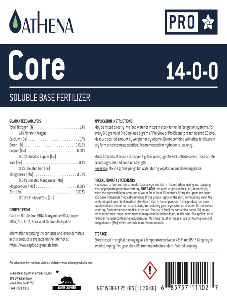 Athena Pro Core Product Label | PDF