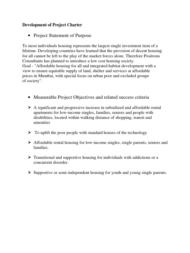 Development of Project Charter | PDF | Affordable Housing | Poverty