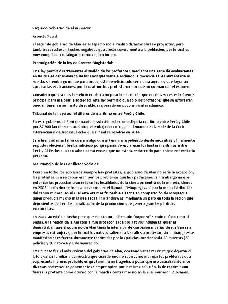 Segundo Gobierno De Alan García Pdf Perú Chile