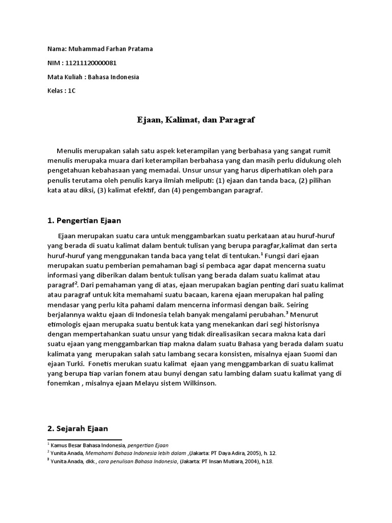 Muhammad Farhan Pratama Ejaan, Kalimat, Dan Paragraf | PDF Muhammad Farhan Pratama Ejaan, Kalimat, Dan Paragraf | PDF