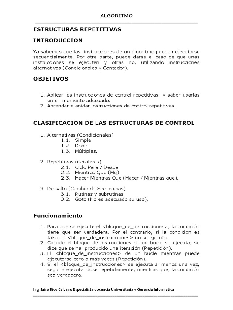 Estructuras Repetitivas Introduccion: Algoritmo | PDF | Algoritmos | Programación de computadoras