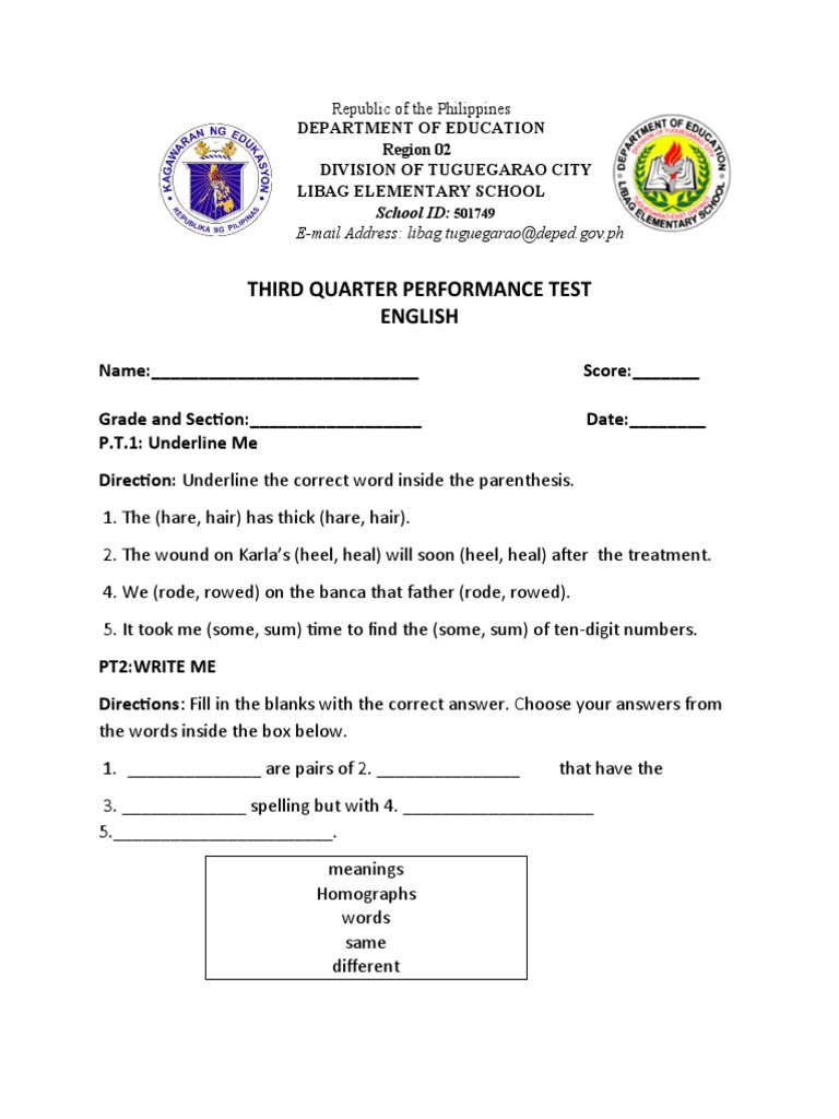 Libag Elementary English Test Guide | PDF | Linguistics