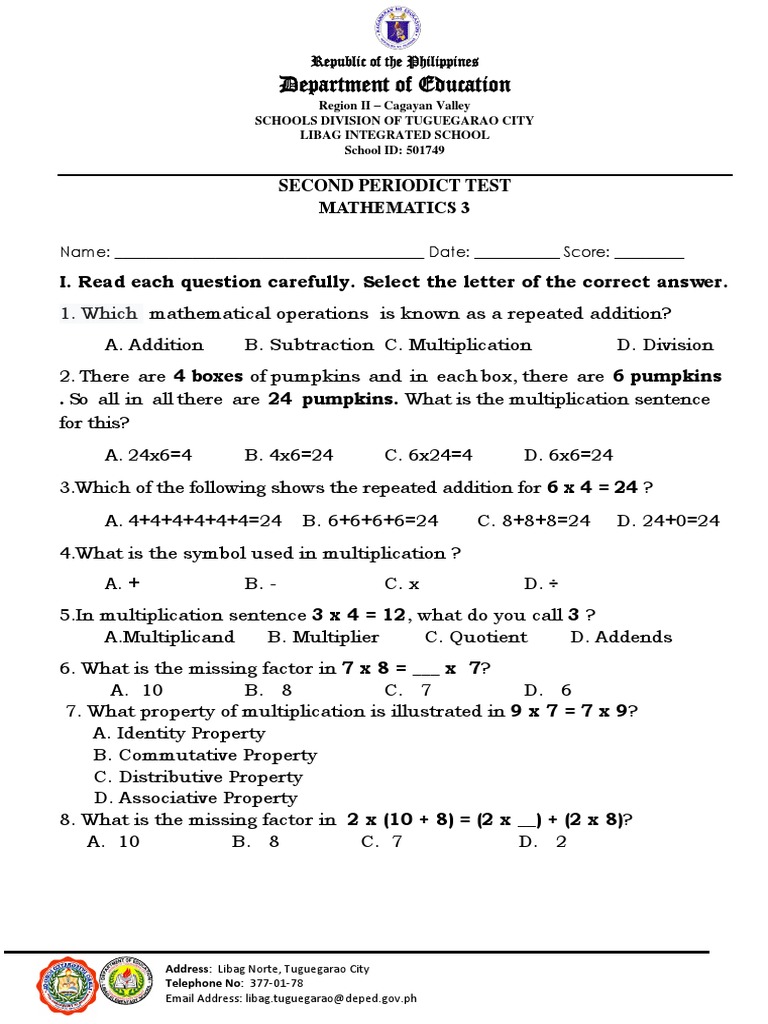 2nd-Periodic-Test-in-Math and English | PDF | Multiplication | Division ...