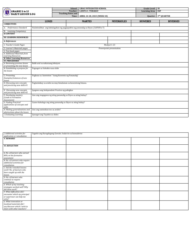 DLL Esp-3 Q4 W1 | PDF | Learning | Communication