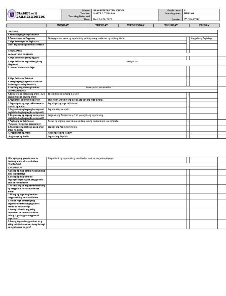 DLL Filipino-3 Q4 W1 | PDF
