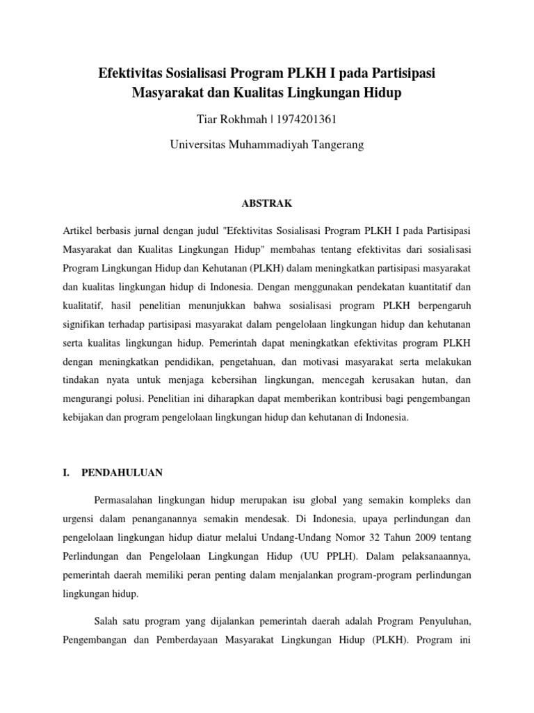 Artikel Ilmiah PLKH I | PDF