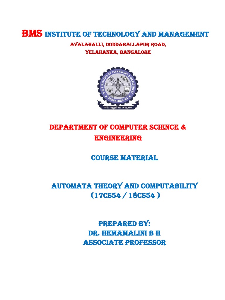 18cs54 Automata Theory And Computability Notes Pdf