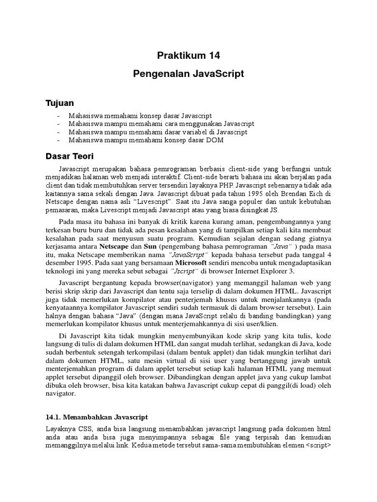 Praktikum 14 - Pengenalan - Javascript | PDF | Karier & Perkembangan ...
