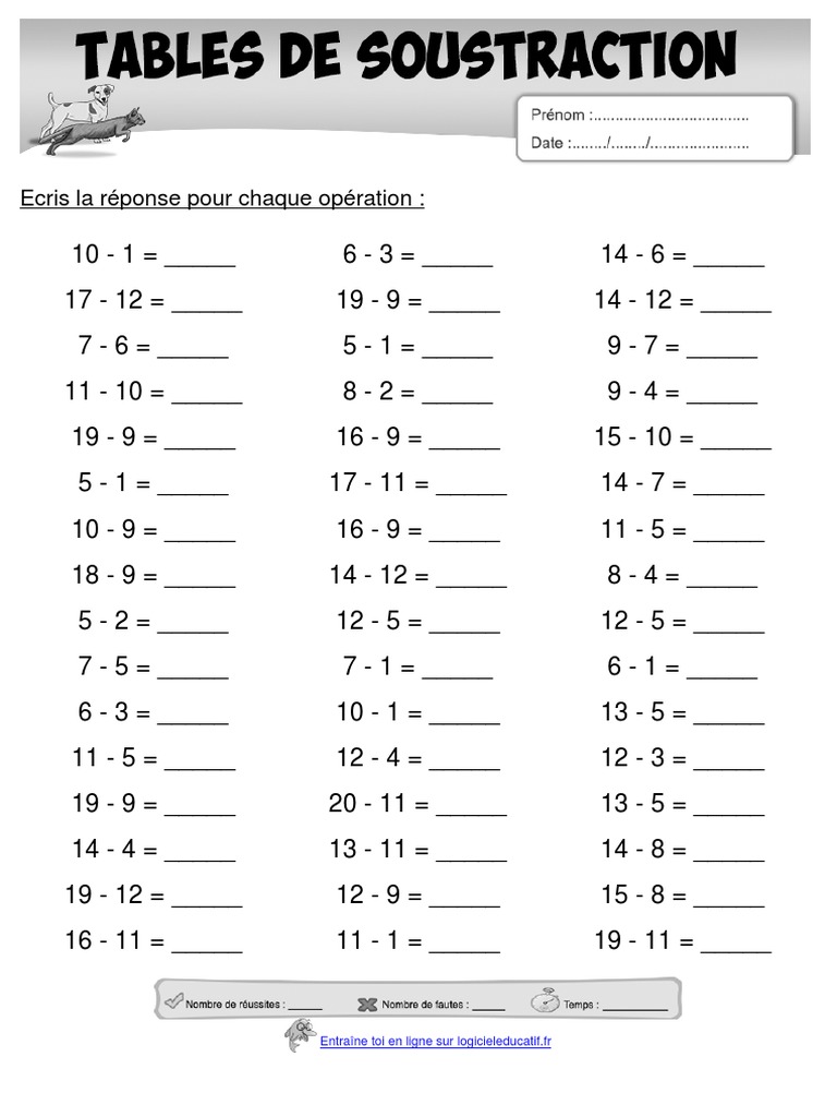 Table de Soustractions 21 | PDF