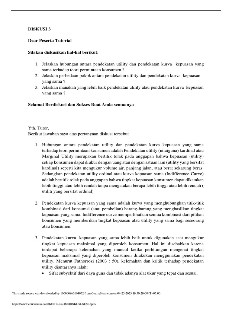 Diskusi 3 Dear Peserta Tutorial | PDF