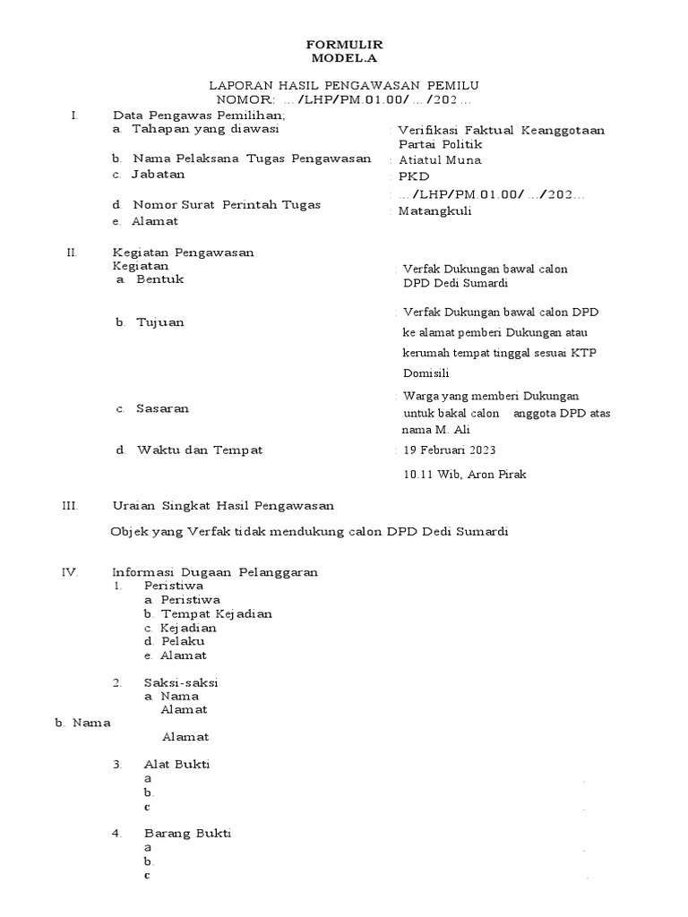 Formulir Model A-1 | PDF