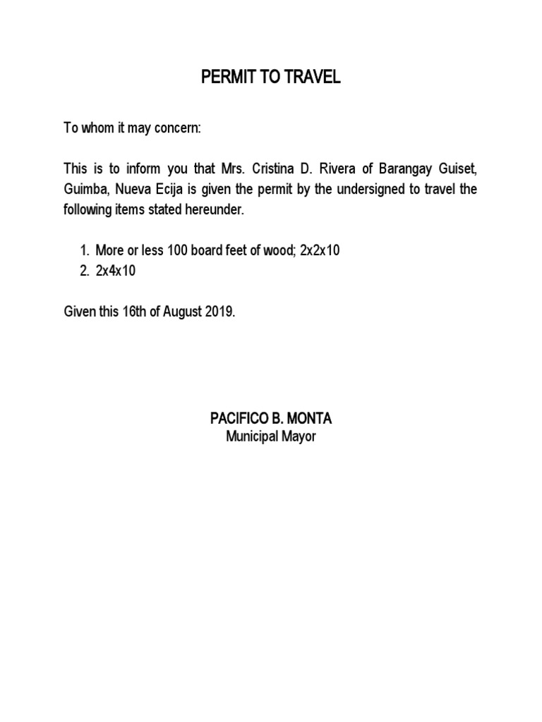 Permit To Travel | PDF