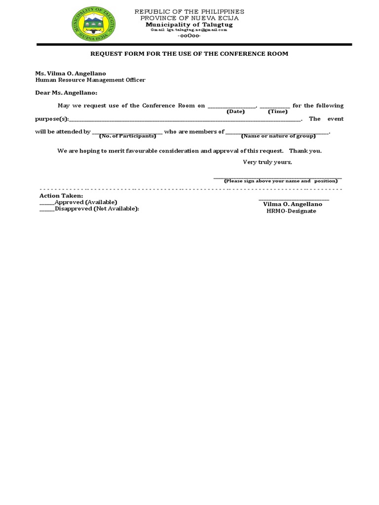 REQUEST FORM FOR THE USE of conference room | PDF
