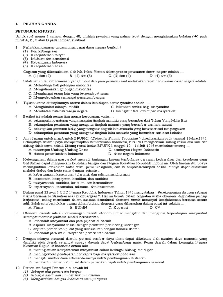 Soal Us PPKN 2023 | PDF