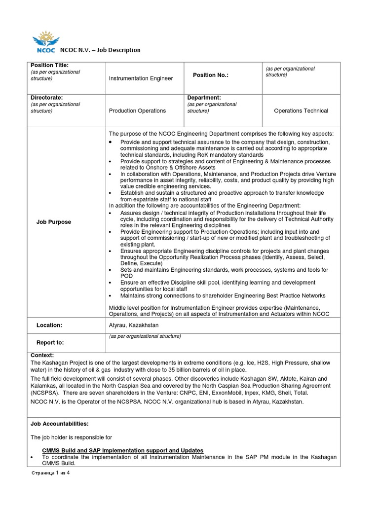 Instrumentation Engineer Role at NCOC | PDF | Safety | Engineering