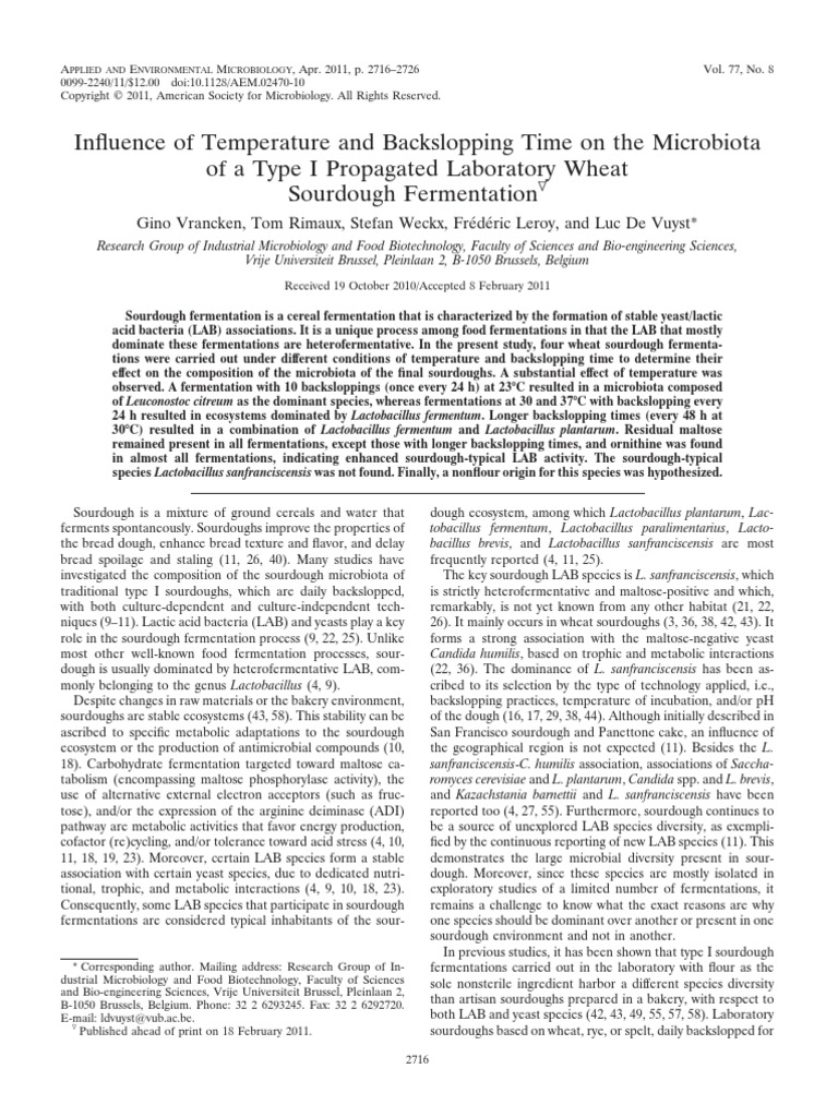 Influence of Temperature and Backslopping Time On The Microbiota of A ...
