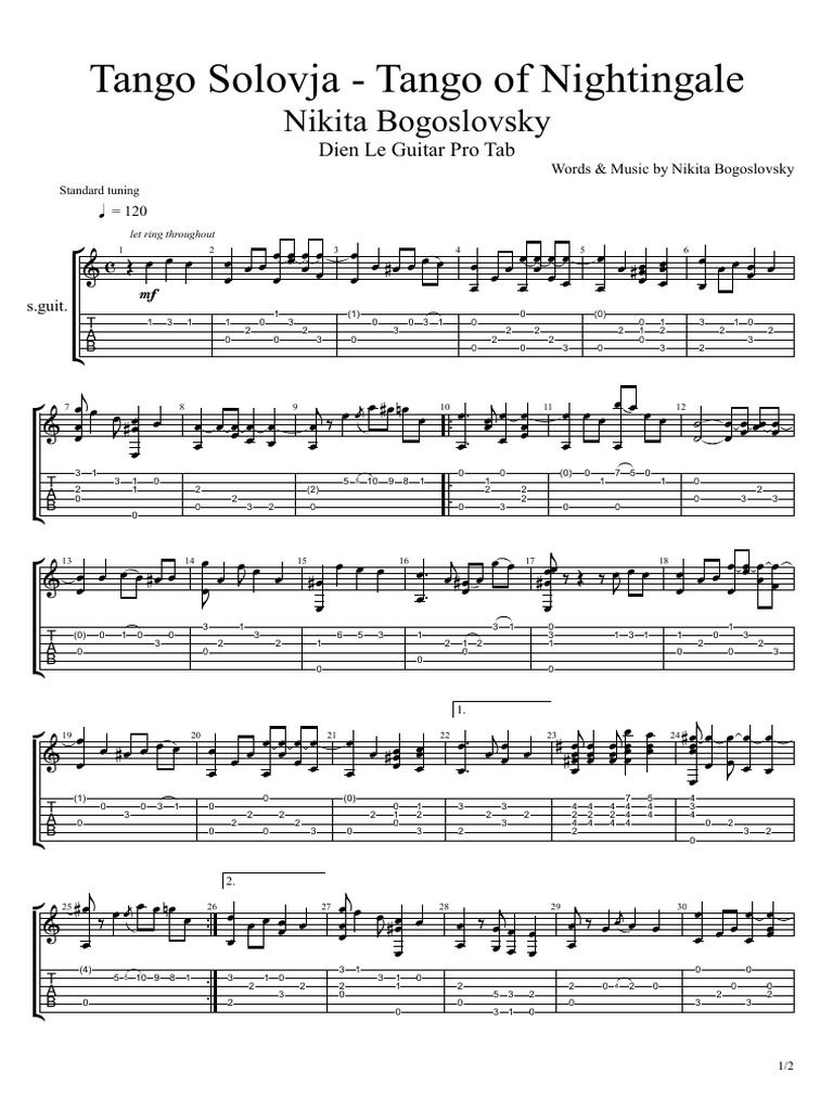 Tango Solovja - Tango of Nightingale - Guitar Tabs | PDF | Guitar ...