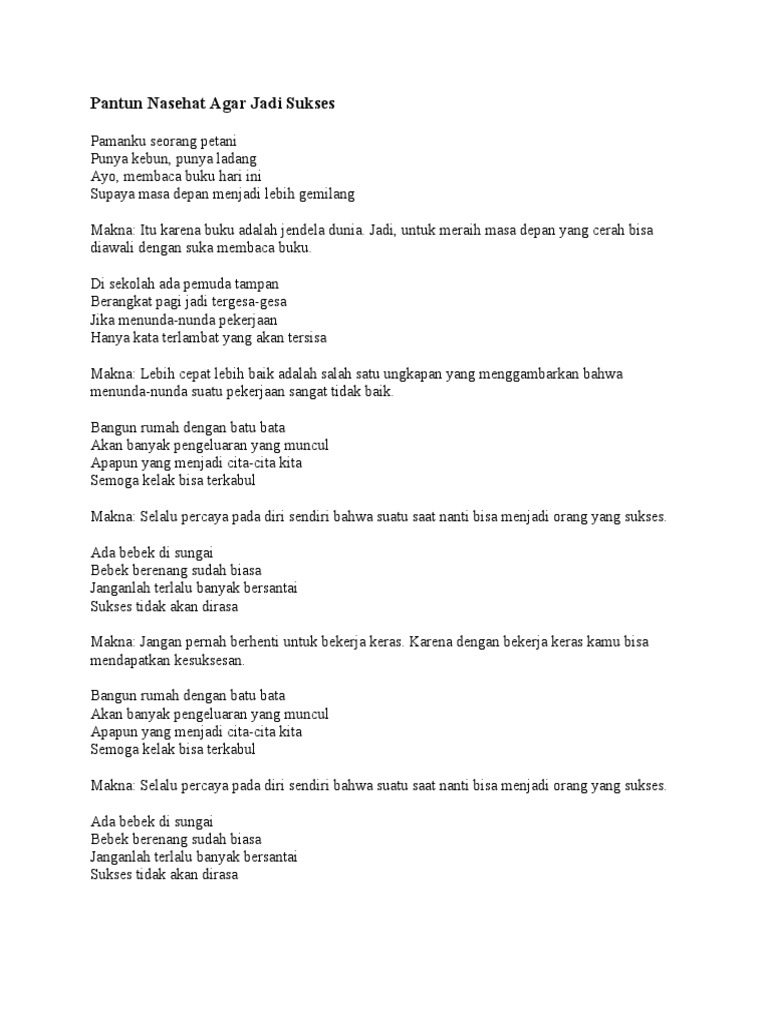 Pantun Nasehat Jadi Sukses | PDF