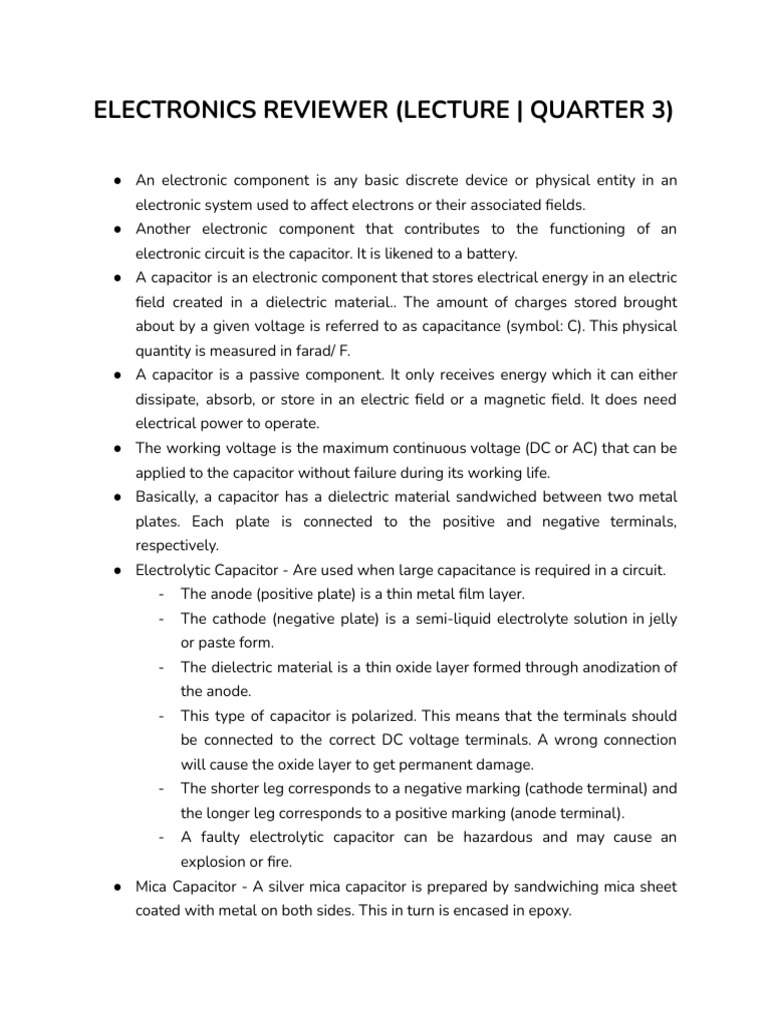 Basic Electronics Reviewer: Capacitors | PDF | Bipolar Junction ...