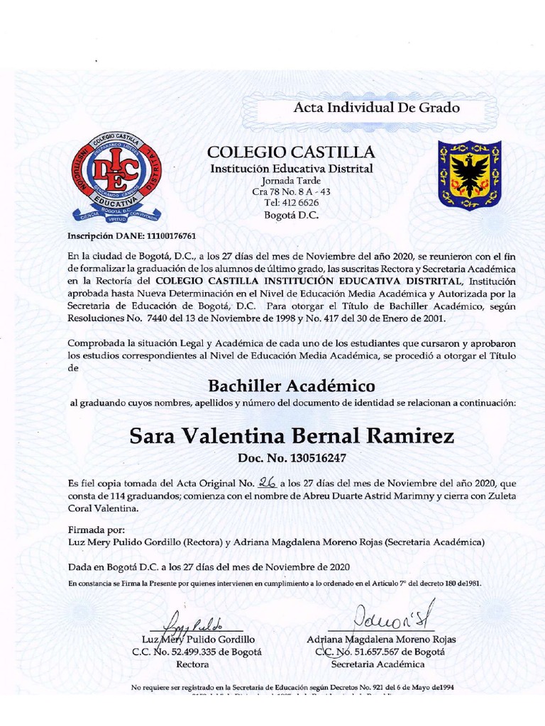 Acta de Bachiller | PDF