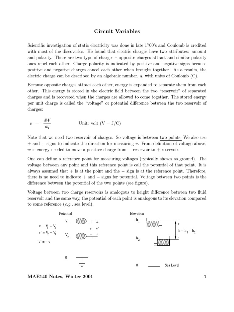 Circuit Variables: Potential V Elevation H | PDF | Electric Current | Electric Charge