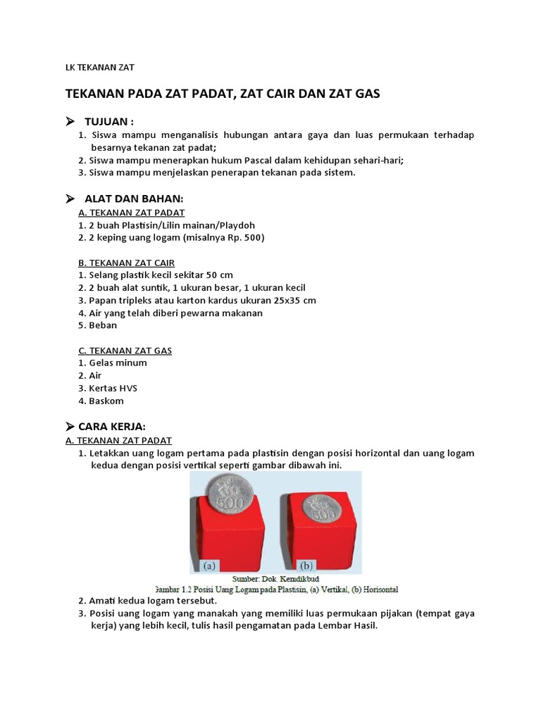 Praktikum Tekanan Zat Padat, Cair, Gas | PDF | Kajian Bahasa Asing | Seni