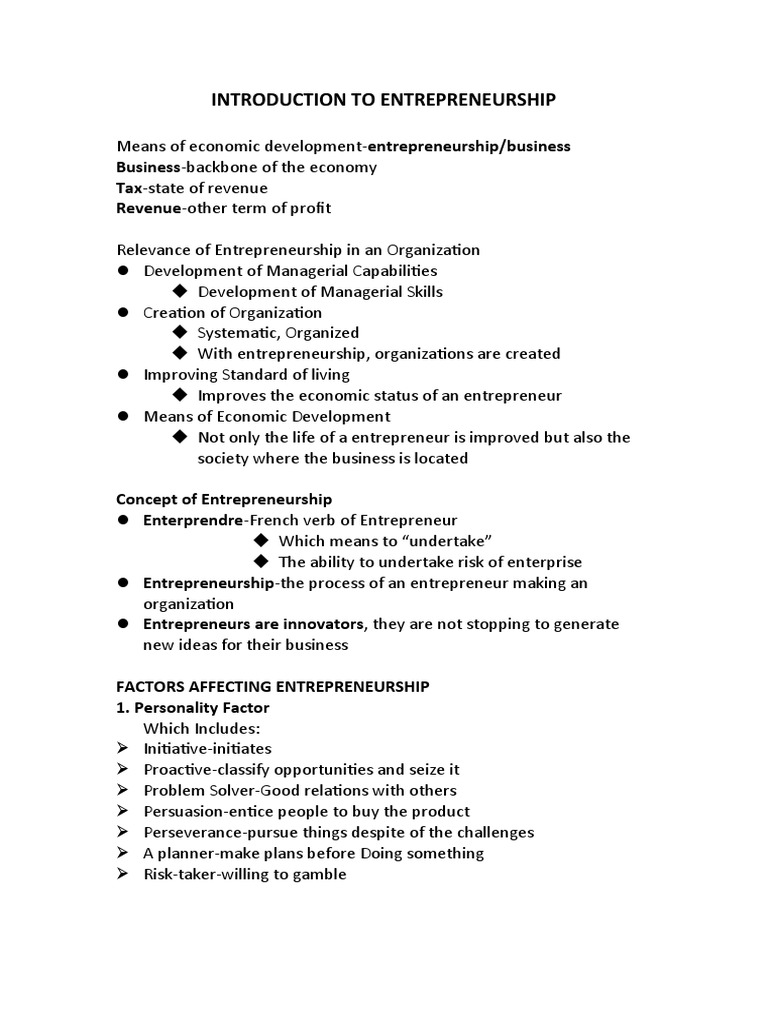 Introduction To Entrepreneurship | PDF Introduction To Entrepreneurship | PDF