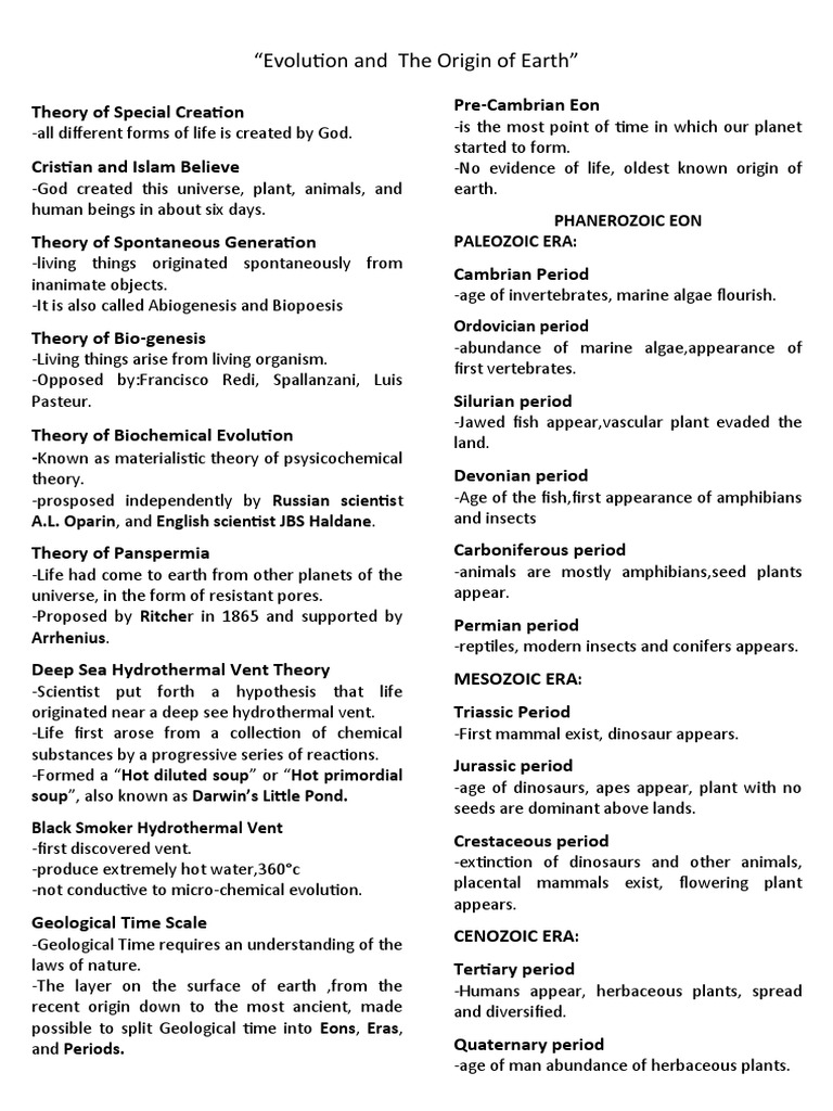 Evolution and The Origin of Earth | PDF | Evolution | Reproduction