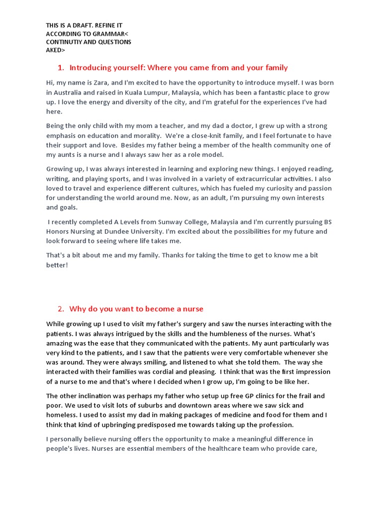 Introducing yourself and your passion for nursing | PDF | Nursing ...