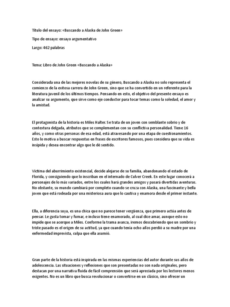 Buscando A Alaska de John Green | PDF | Ensayos