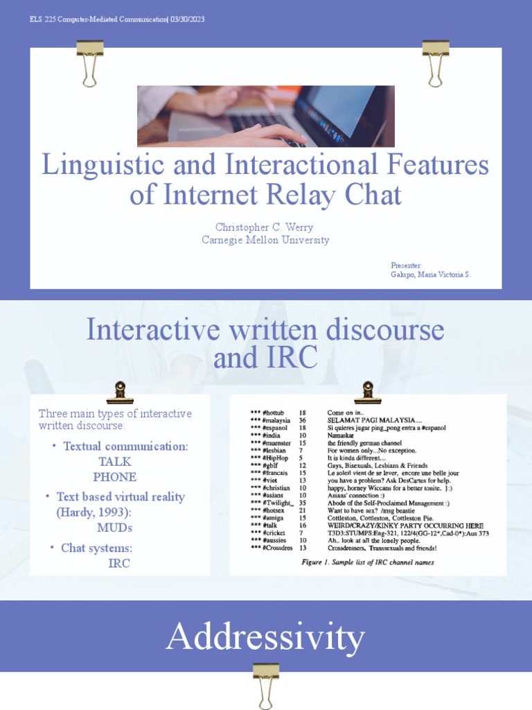 Linguistic and Interactional Features of Internet Relay Chat | PDF